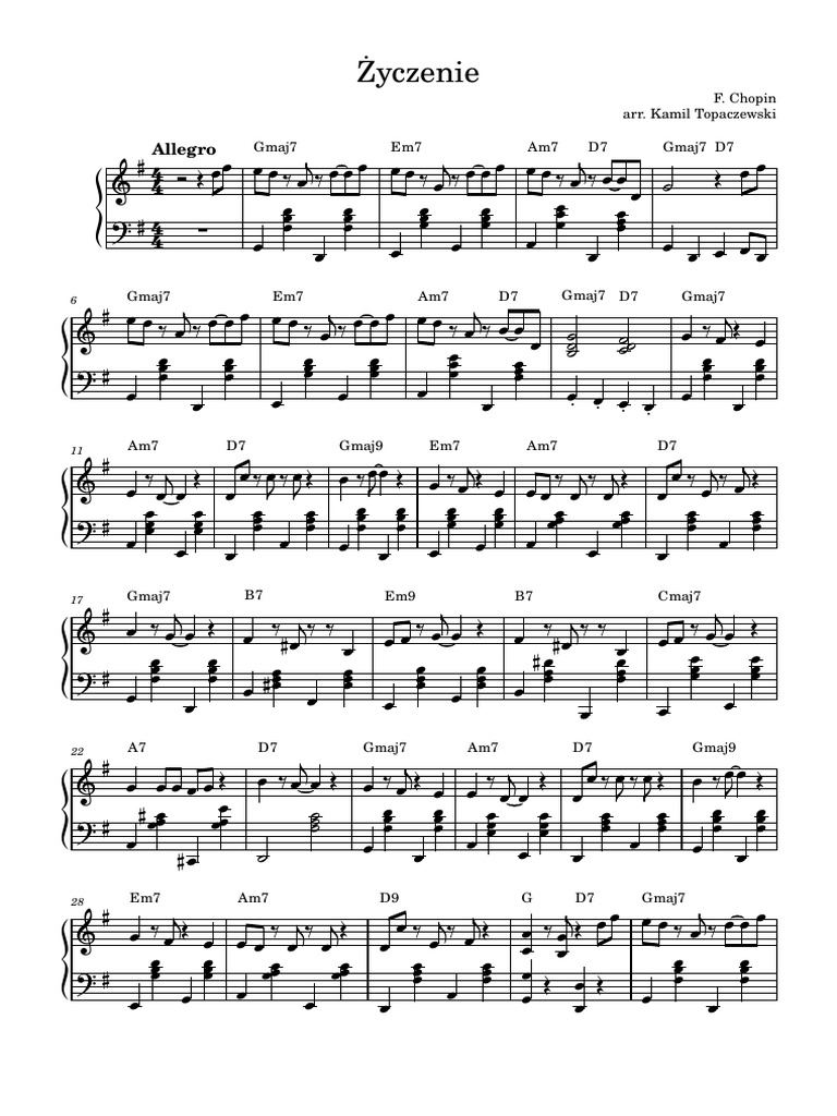 Chopin Życzenie Reharmonizacja | PDF