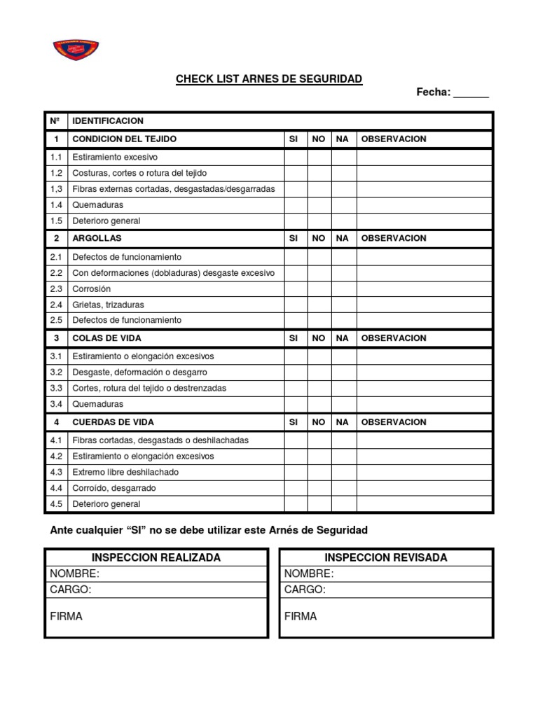 Check List Arnes de Seguridad | PDF
