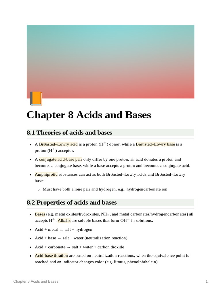 Chapter 8 Acids and Bases | PDF | Acid | Chemistry