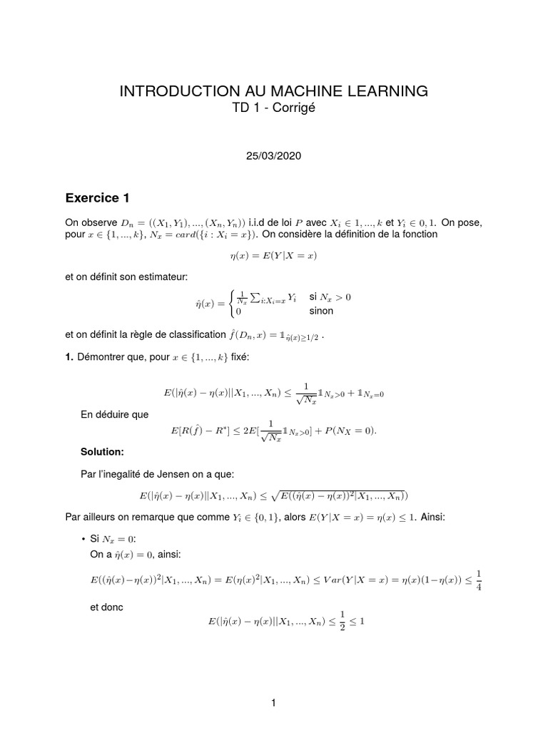 TD1 Intro ML Corrig | PDF | Loi de probabilité | Probabilité