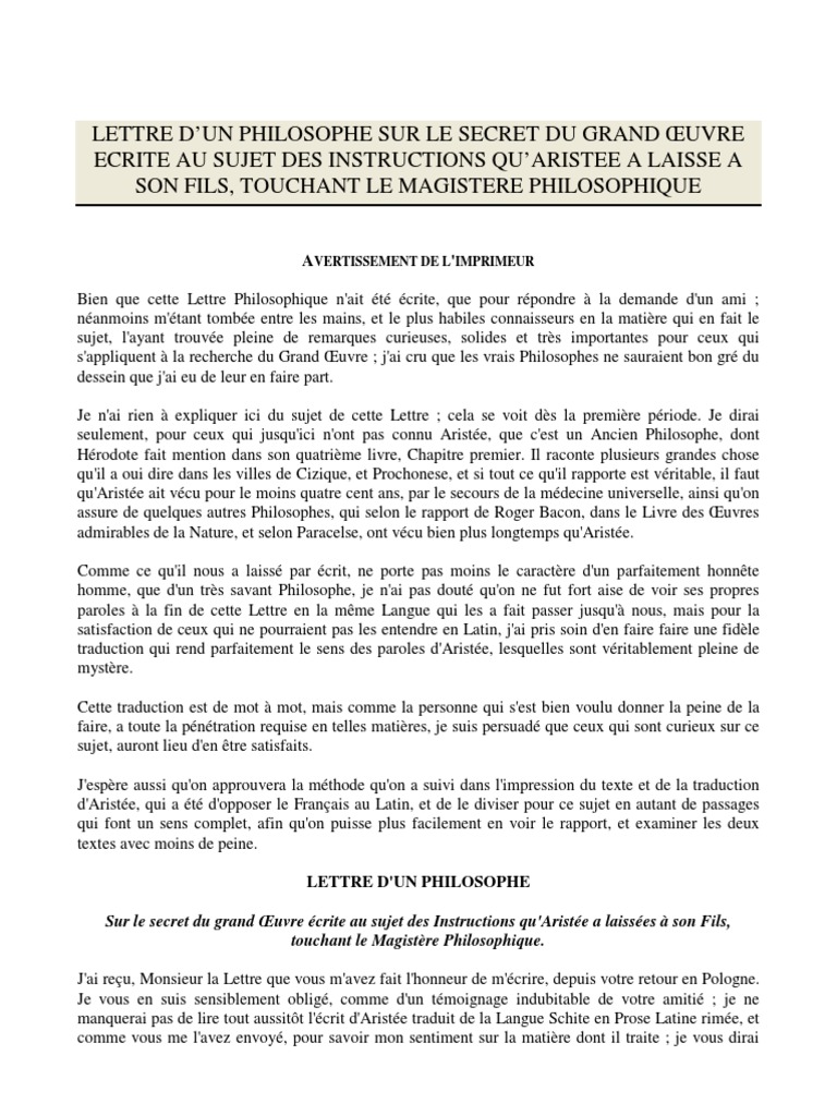 Lettre D'un Philosophe | PDF | Vérité | Mercure (Élément)