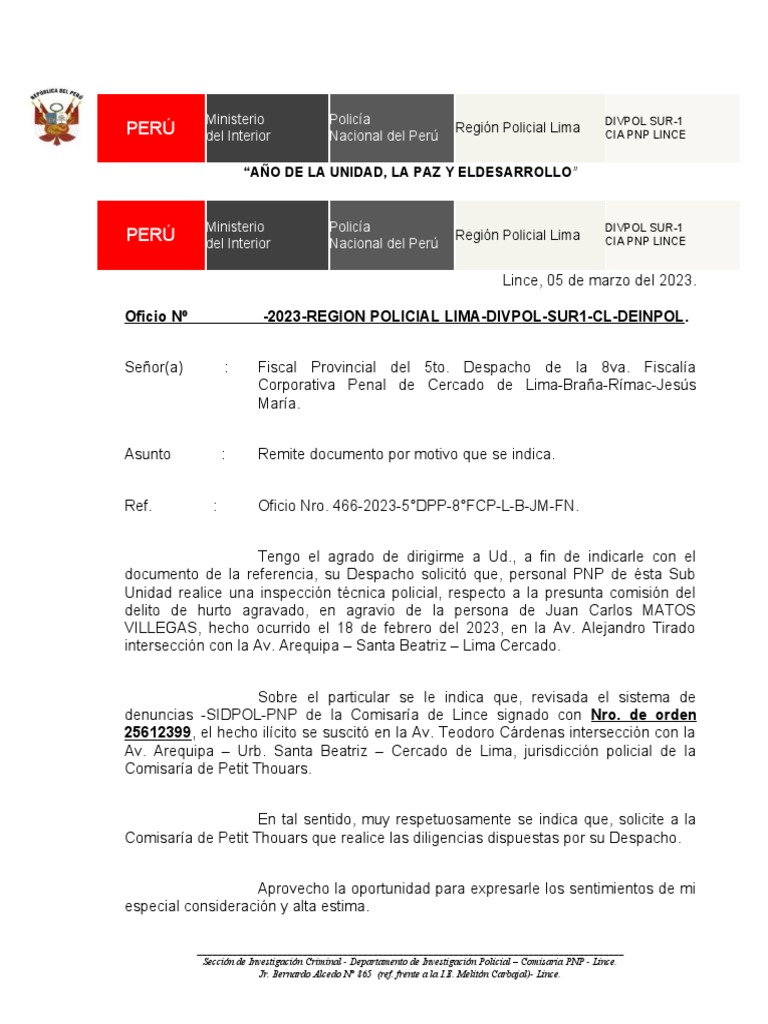 Oficio Devolviendo - 2023 | PDF | Servicios de emergencia | Gobierno