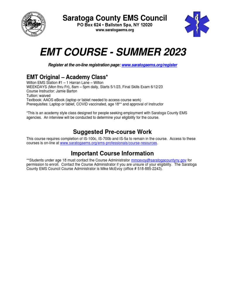 EMT Course - Summer 2023 | PDF | Career & Growth
