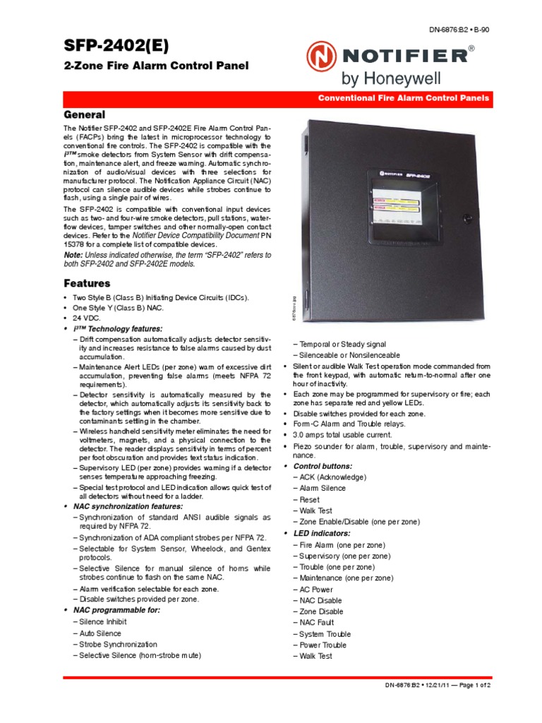 Notifier Control Panel 2 Zone SFP 2402E | Download Free PDF ...