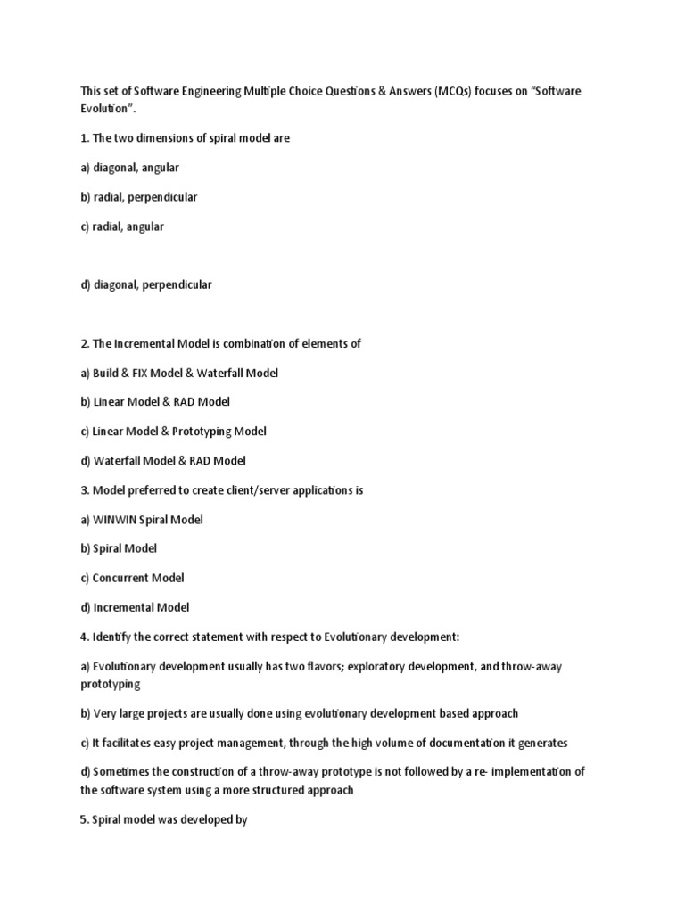 This Set of Software Engineering Multiple Choice Questions | PDF | Software Prototyping ...