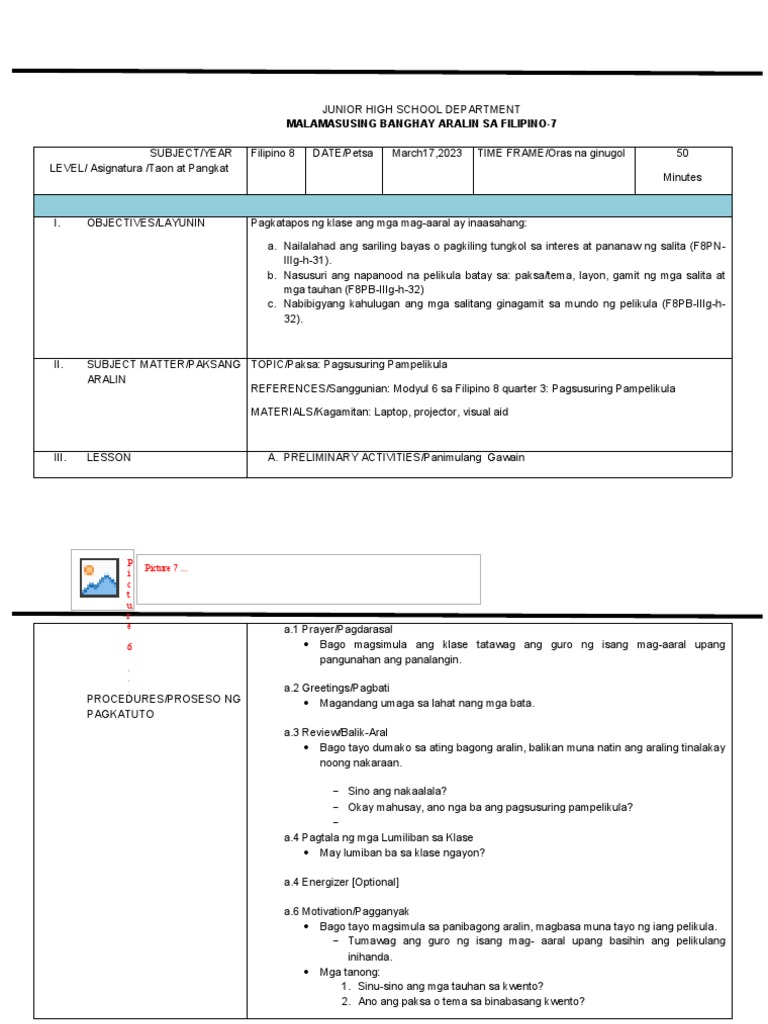 RUIZ_filipino 1week _lesson_plan_(EXAM) | PDF