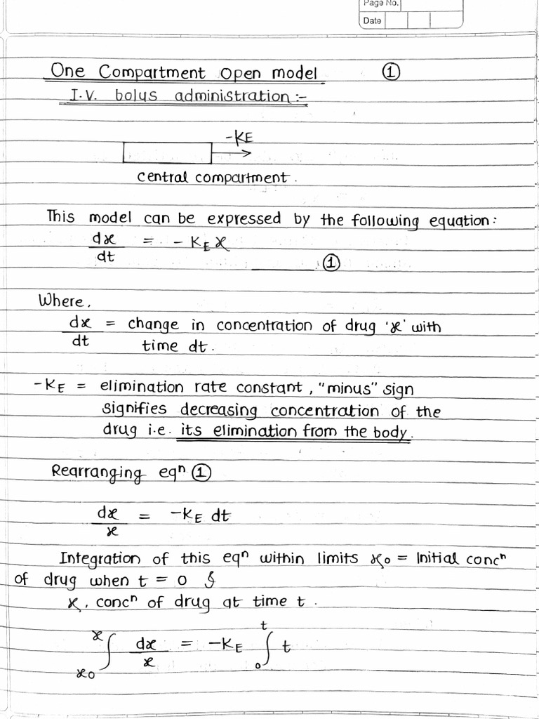 One Compartment Open Model L.V. Bolus Administration - 1-1 | PDF
