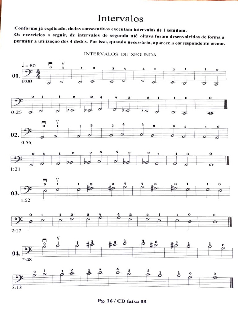 Exercícios de intervalos musicais de segunda a oitava utilizando quatro dedos | PDF