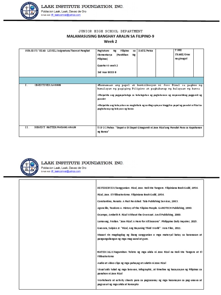 LESSON Plan Week 2 | PDF