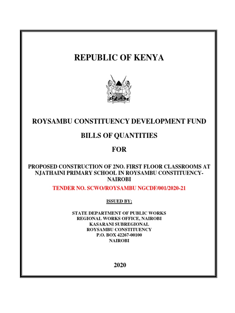 Republic of Kenya: Roysambu Constituency Development Fund Bills of ...