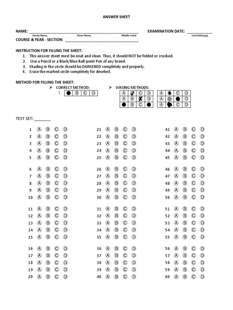 Answer Sheets Pdf Pencil Tools