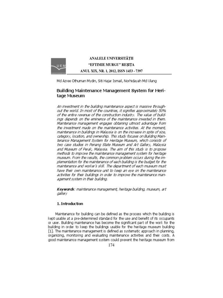 Building Maintenance Management System For Heritage Museum | PDF ...