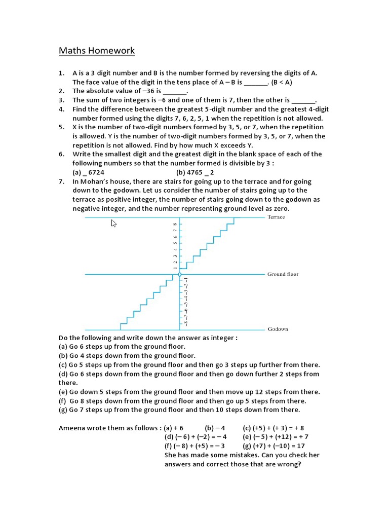 Analysis of Math Homework Problems Involving Number Operations, Digits, and Staircases | PDF