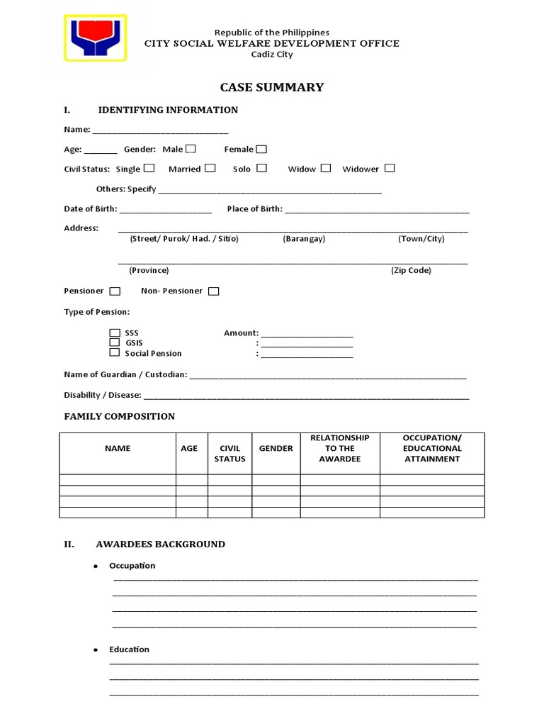 Case Summary Form | PDF | Social Programs
