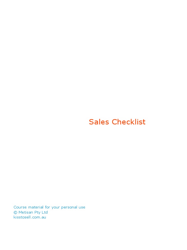 Kiss To Sell - Sales Checklist | PDF | Trademark | Customer ...