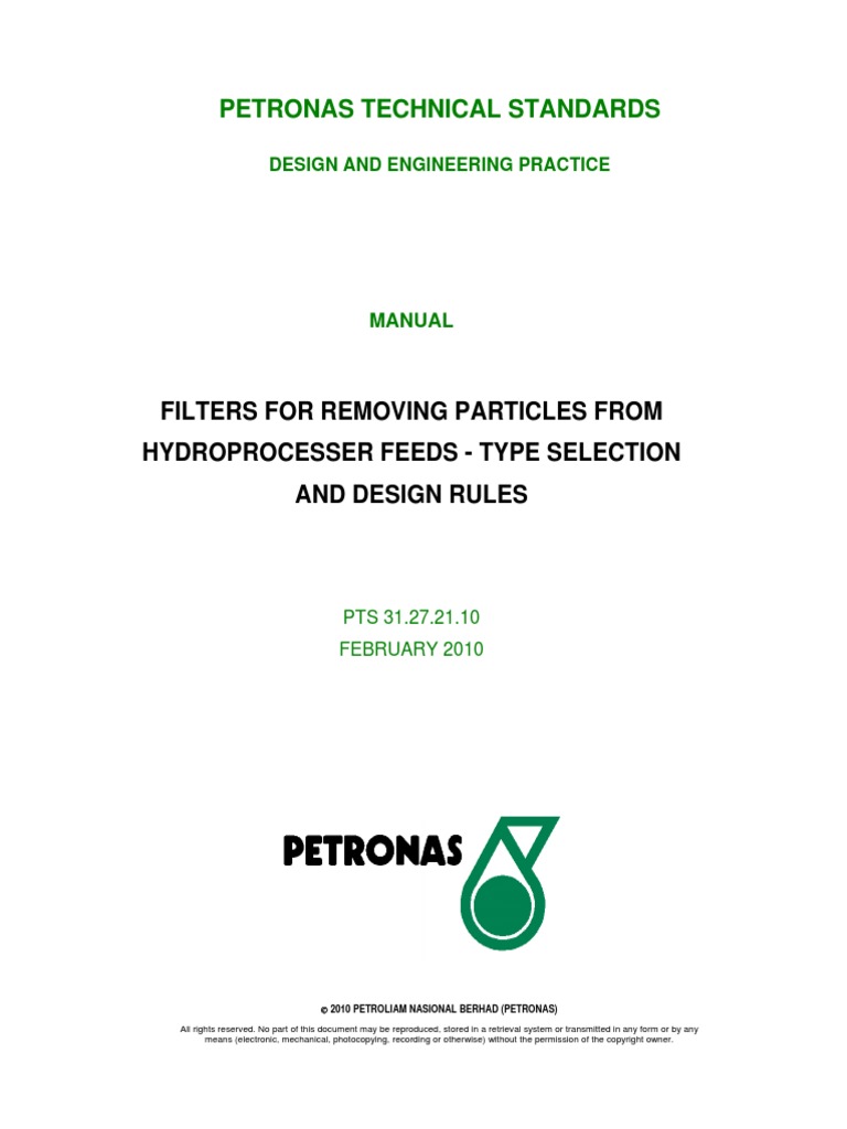 Petronas Technical Standards: Filters For Removing Particles From ...
