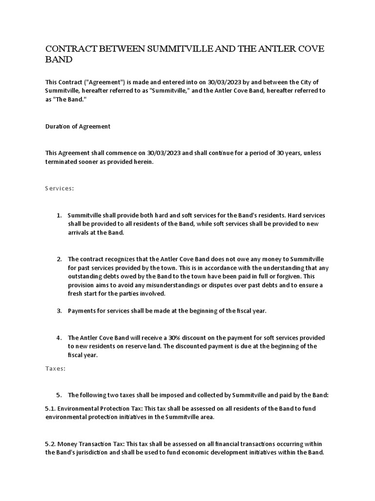 Contract Between Summitville and The Antler Cove Band | PDF