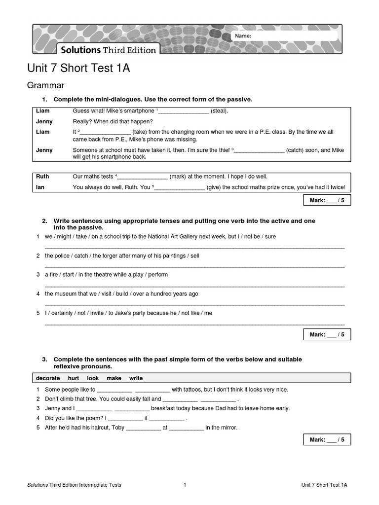 Unit Exam Unit 7 - Solutions Third Edition Intermediate | PDF | Linguistics | Grammar