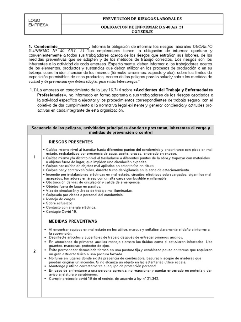 ODI Conserje Obligacion de Informar | PDF | Seguridad y salud ... ODI Conserje Obligacion de Informar | PDF | Seguridad y salud ...