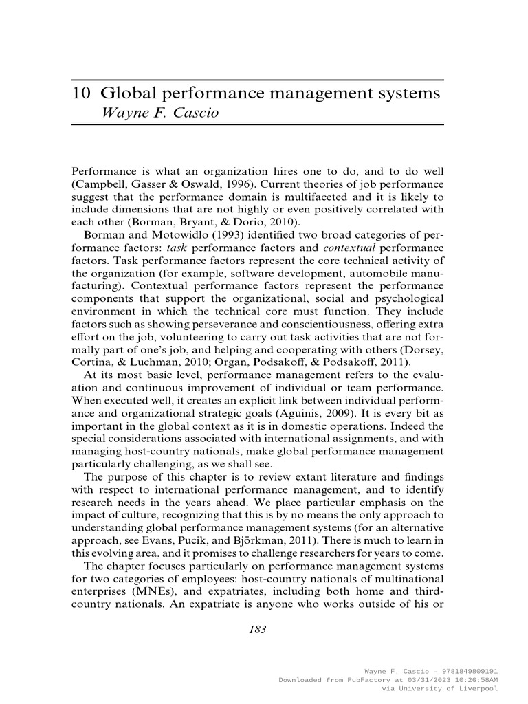 10 Global Performance Management Systems: Wayne F. Cascio | PDF ...