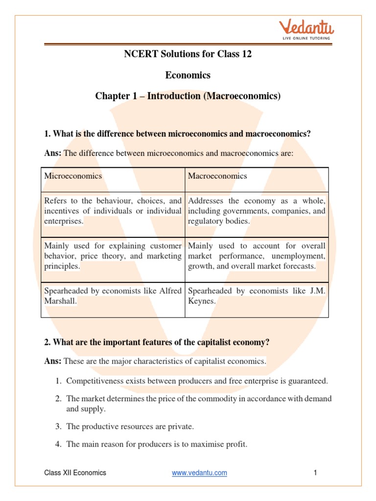 Class 12 Macro Economics - Chapter 1 | PDF | Economics | Macroeconomics