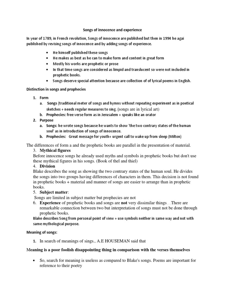 Songs of Innocence and Experience | PDF | William Blake | Experience