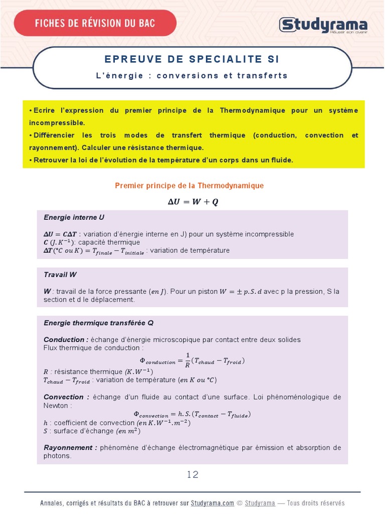 Fiches de Revision SI LENERGIE | PDF | Sciences et mathématiques