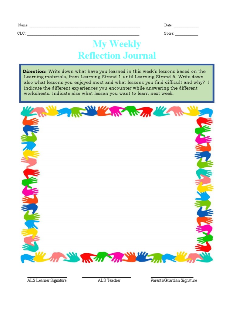 My Weekly Reflection Journal: Direction: Write Down What Have You ...