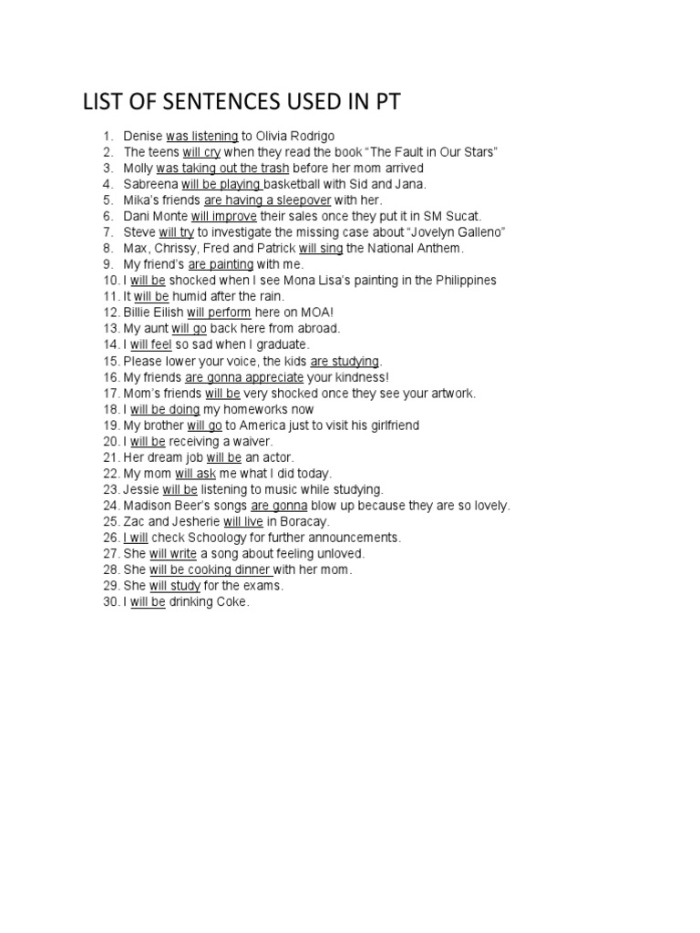 PT in English (Sentences) | PDF