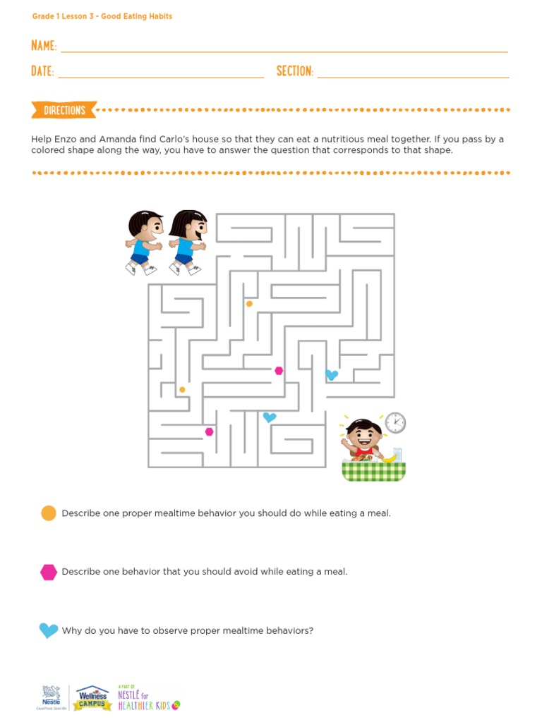 Lesson 3 - Good Eating Habits Worksheet 4 | PDF