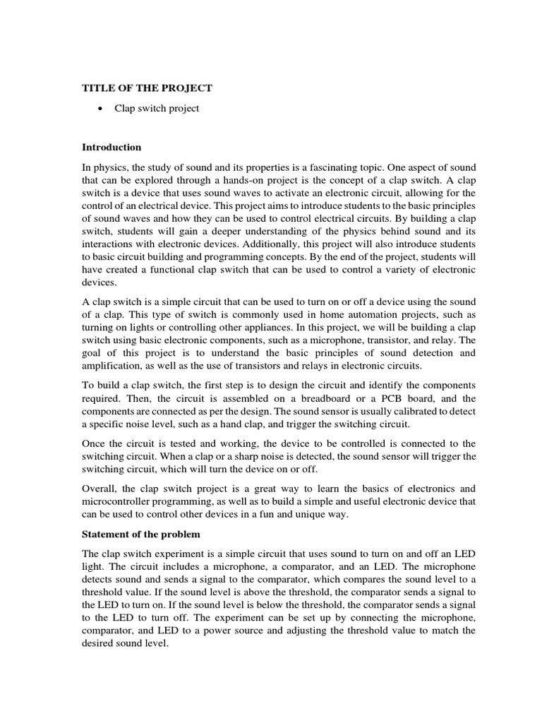 Clap Switch Project Proposal | PDF | Electronics | Electronic Circuits
