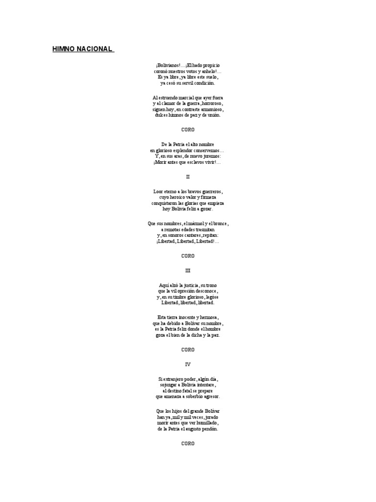 Himno Nacional Boliviano | PDF | Amor | Bolivia
