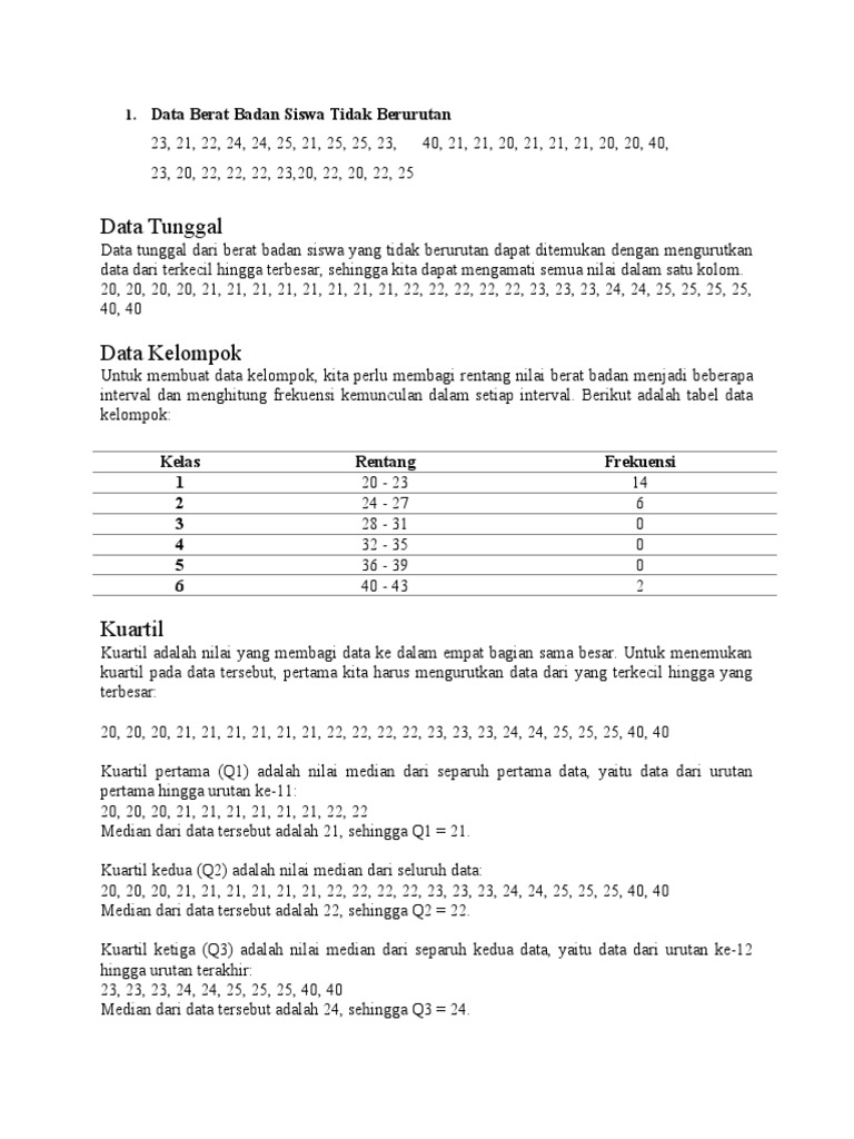 Data Berat Badan Siswa | PDF