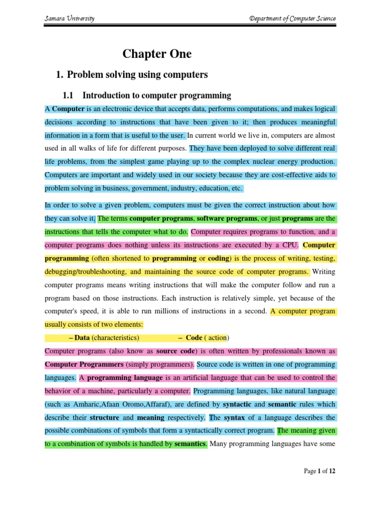 Chapter 1 Computer Programming Pdf Programming Language
