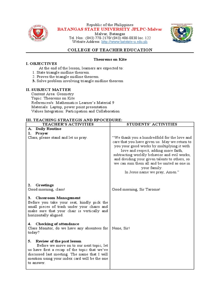 Kite Theorems Lesson Plan | PDF | Perpendicular | Elementary Geometry