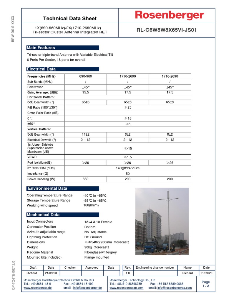 Technical Data Sheet: RL-G6W8W8X65VI-JS01 | Download Free PDF | Antenna ...
