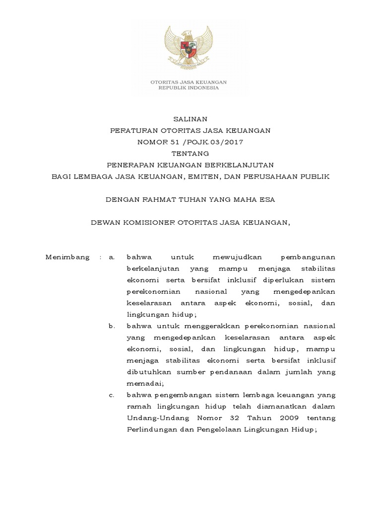 POJK 51 2017 Dan Penjelasan | PDF