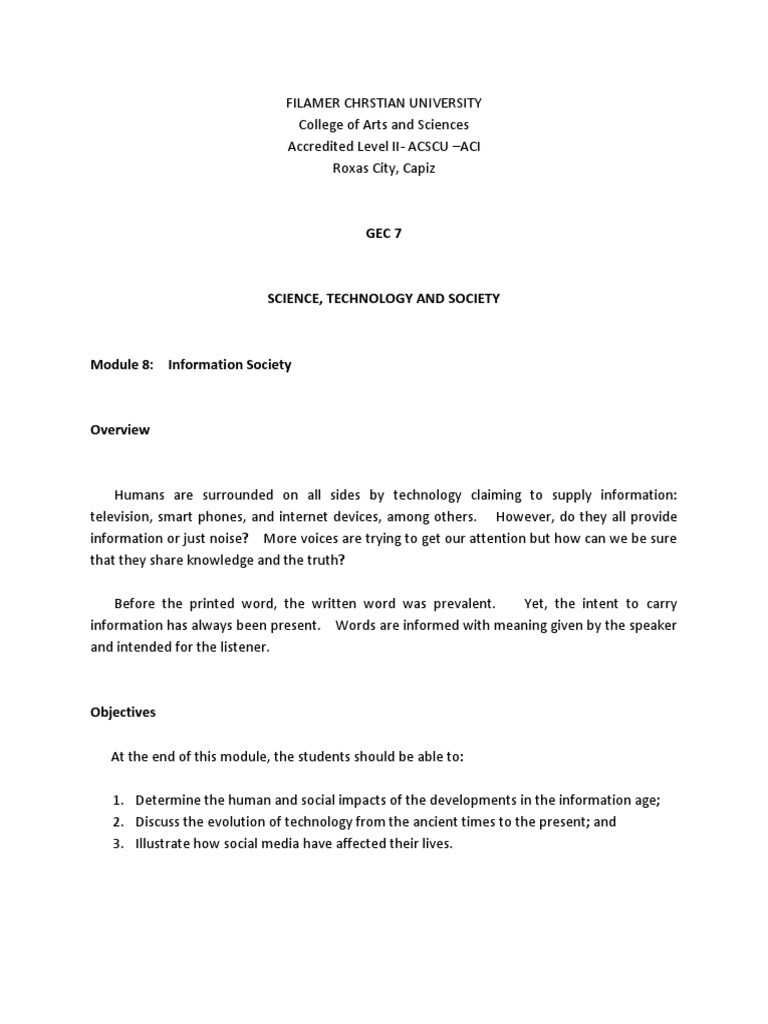 STS Module 8 | PDF | Information | Science