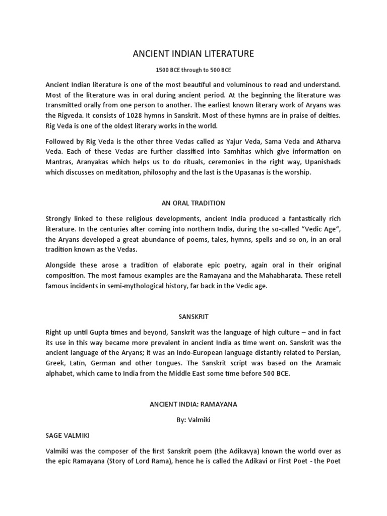 Ancient Indian Literature Overview | PDF | Vedas | Sita