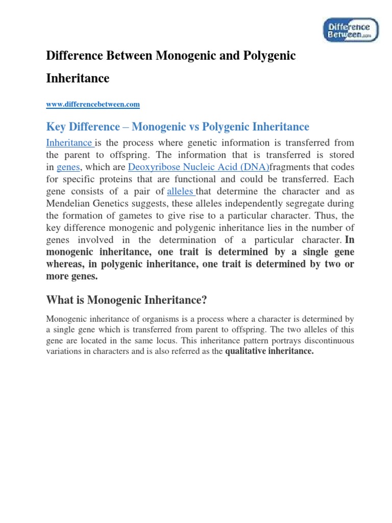 Difference Between Monogenic and Polygenic Inheritance | PDF ...
