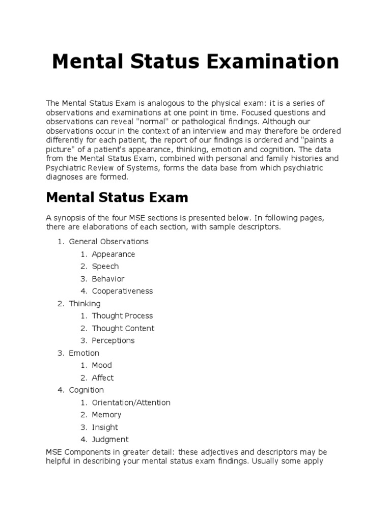 Cognitive Mental Status Exam