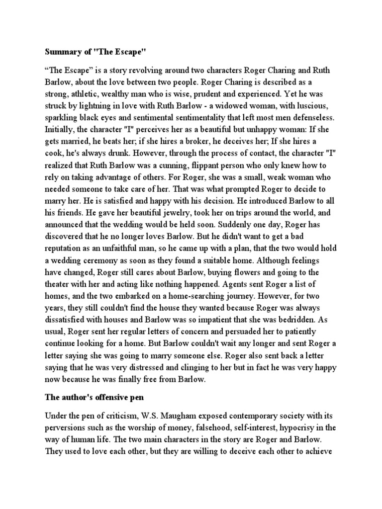 Summary of "The Escape" | Download Free PDF | Deception