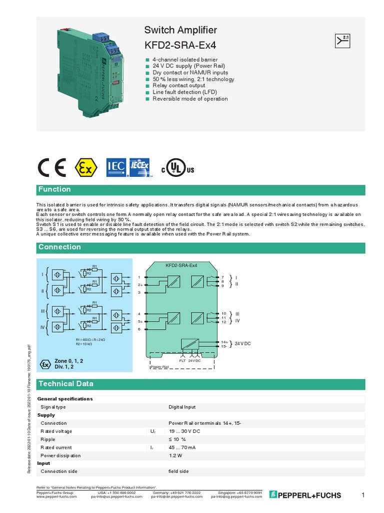 Switch Amplifier KFD2-SRA-Ex4: Function | PDF | Relay | Switch