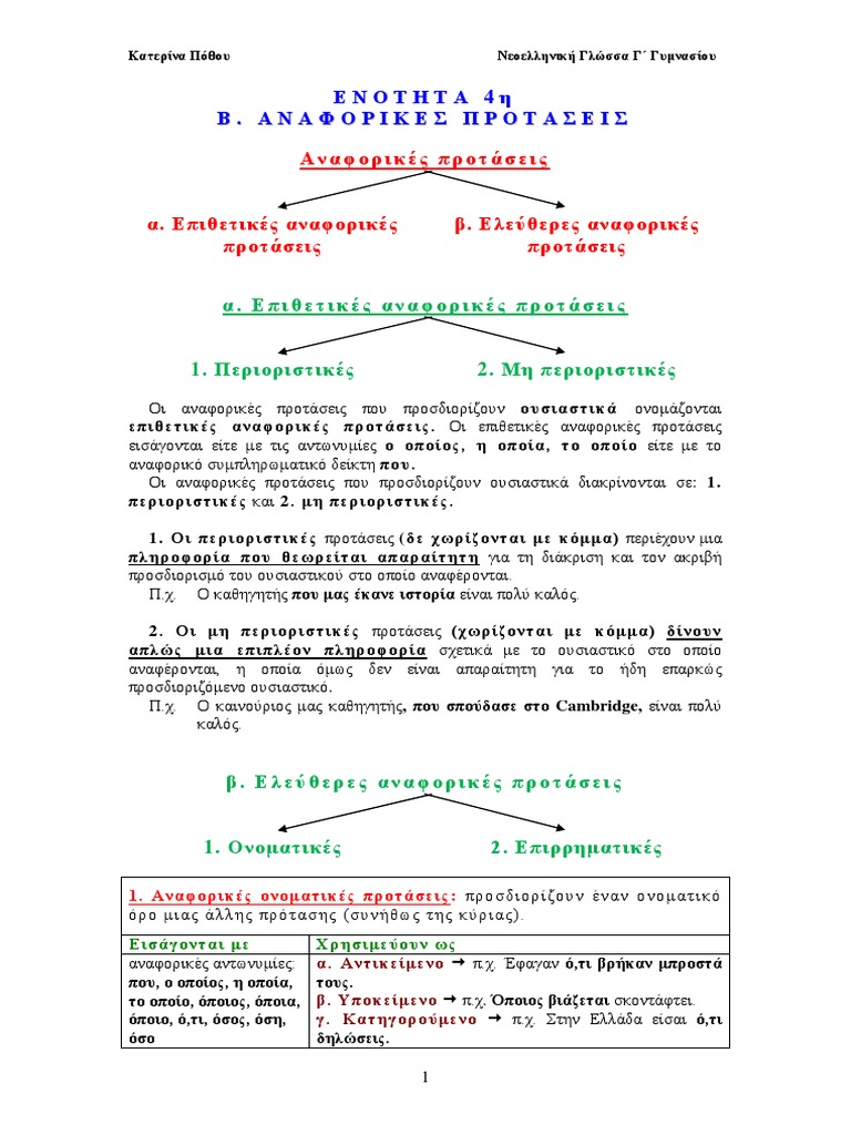 4η Αναφορικές προτάσεις | PDF