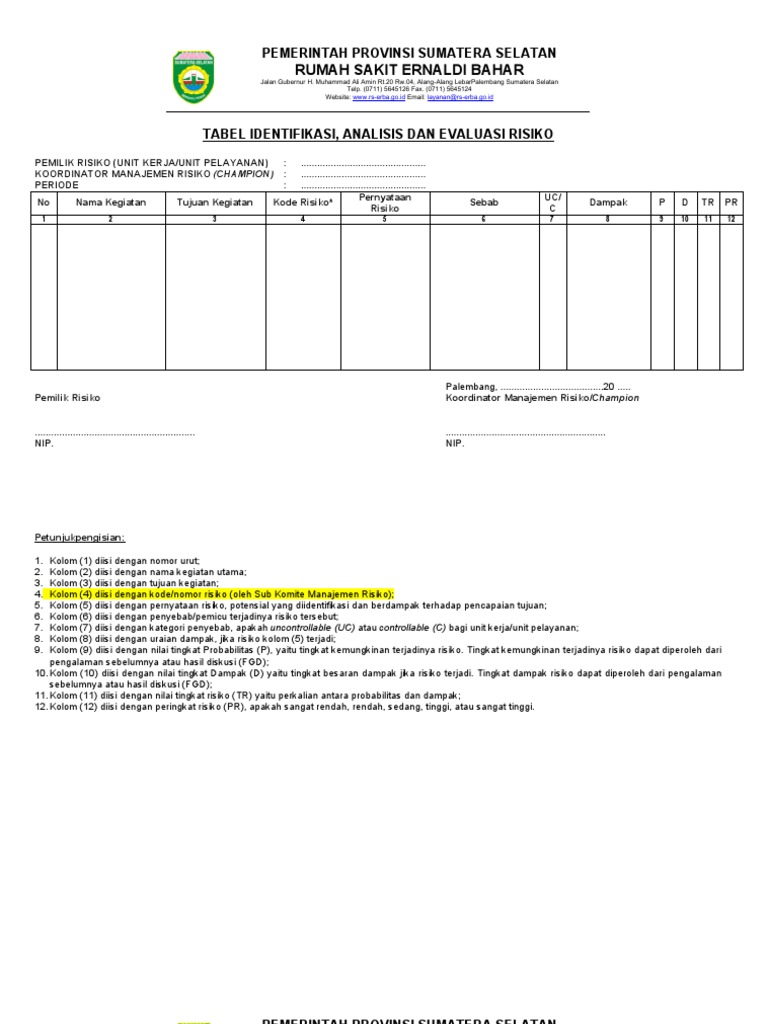 Form Identifikasi Bahaya, Pengendalian dan Penilaian Risiko Unit Kerja ...