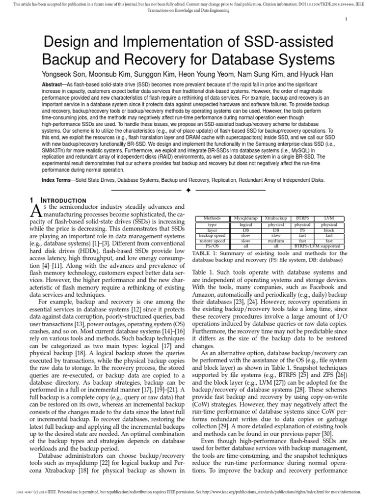Design and Implementation of SSD-assisted Backup and Recovery For Database Systems | PDF ...