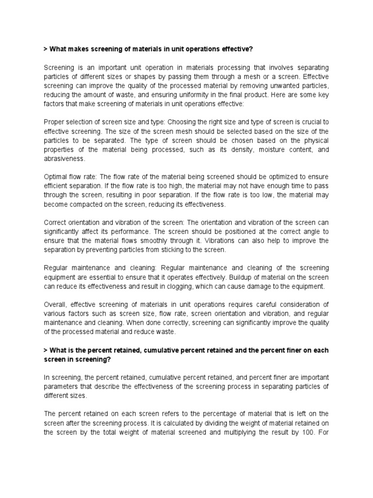 Screening - Interpretation of Results | PDF | Particle Size Distribution | Physical Sciences
