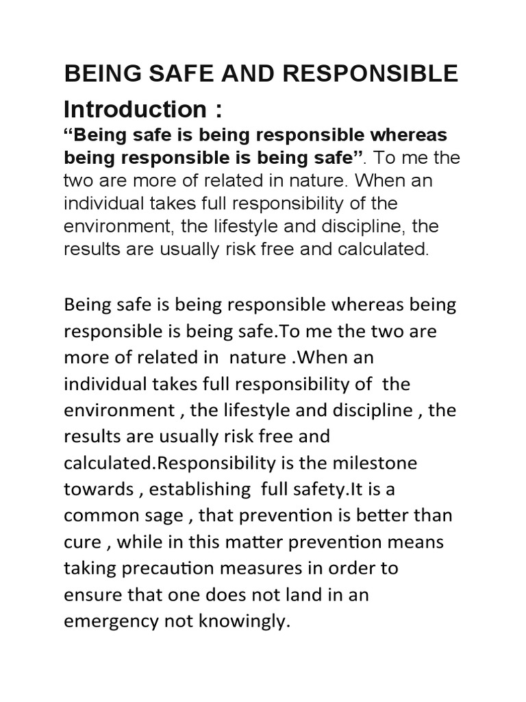 Being Safe and Responsible | PDF