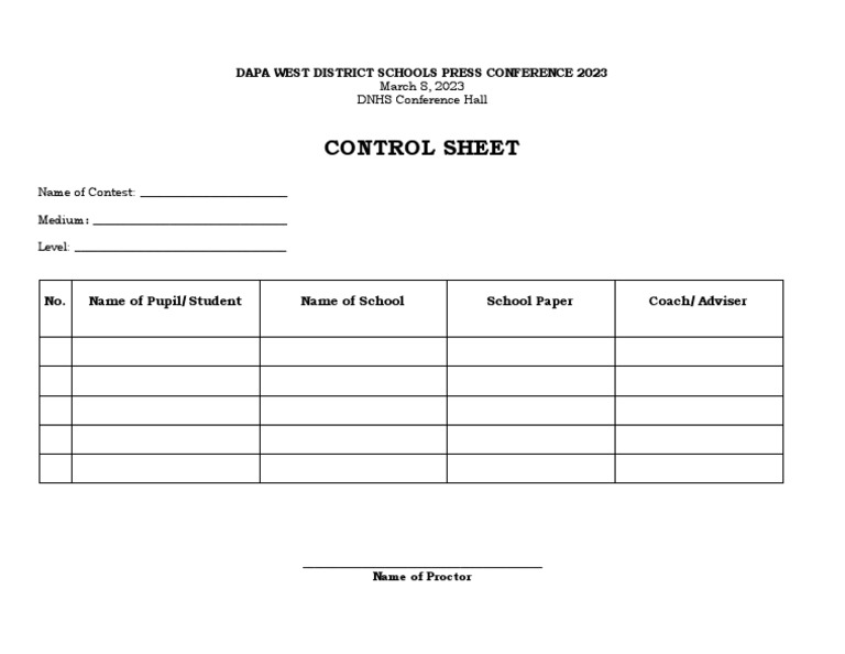 Control Sheet: Dapa West District Schools Press Conference 2023 | PDF ...