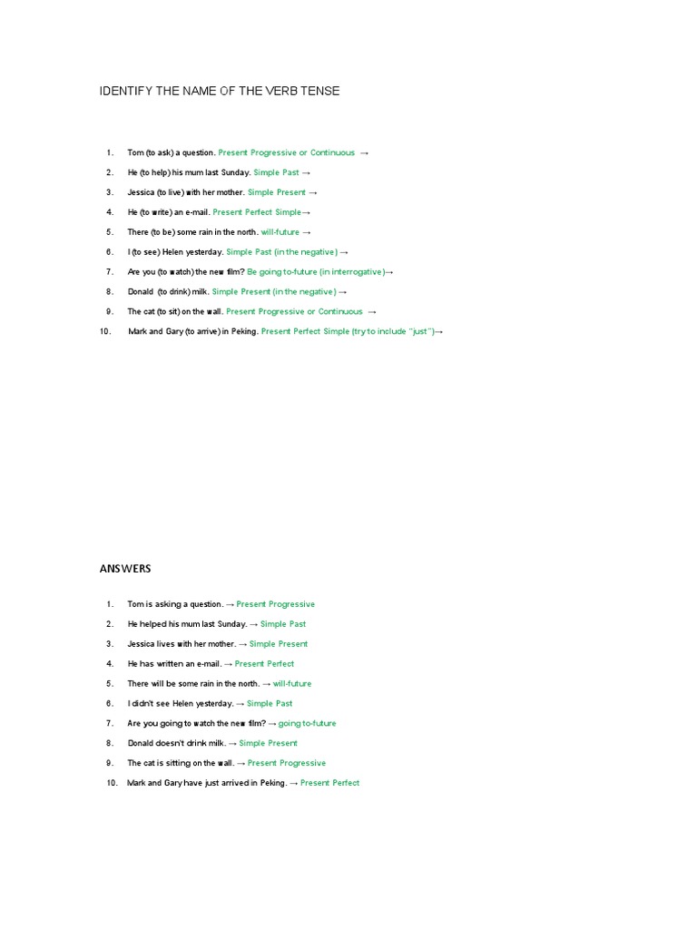 MAKE SENTENCES WITH THE VERB TENSE Key | PDF | Language Arts & Discipline